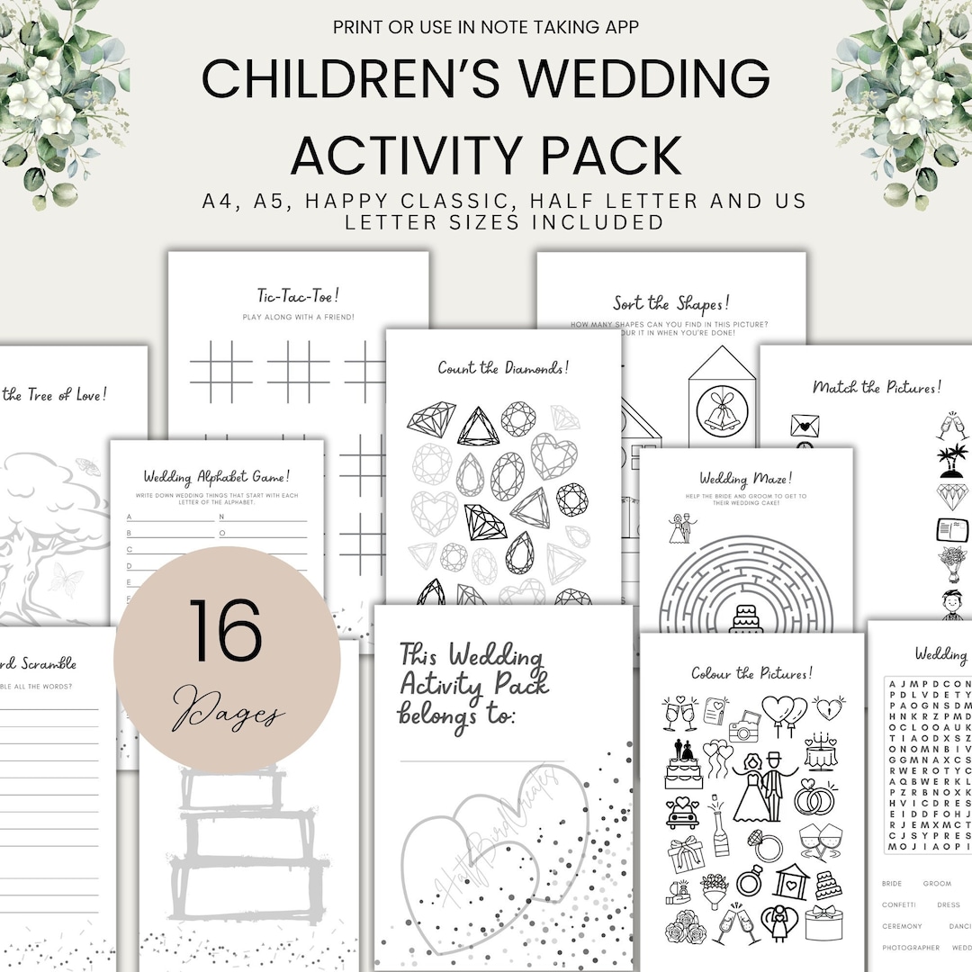 Printable Kids Wedding Activity Pack for Children Wedding Coloring Book ...