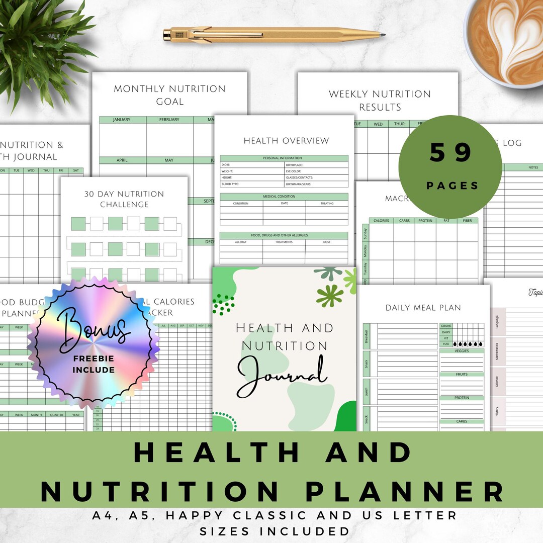 Nutrition Planner Printable - Daily Food Journal - Meal Planner ...