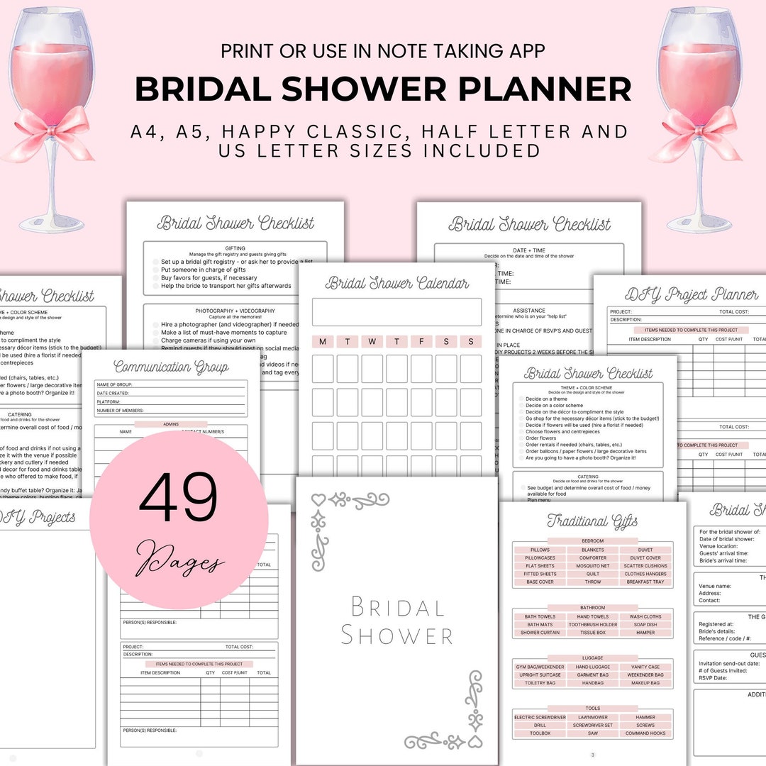 Printable Bridal Shower Planner Bundle Digital Maid of Honor Checklist Wedding Shower Planning ...