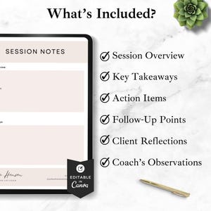 Coaching Session Planner Notes Template Printable Life Coach Worksheet ...