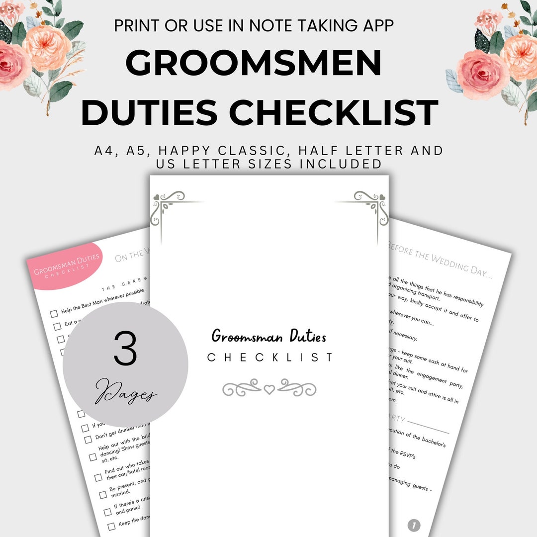 Groomsmen Duties Checklist Groomsman To-do List for Bridal Party ...