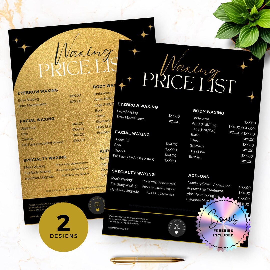 Editable Salon Price List Template | Printable Waxing Pricing Guide ...