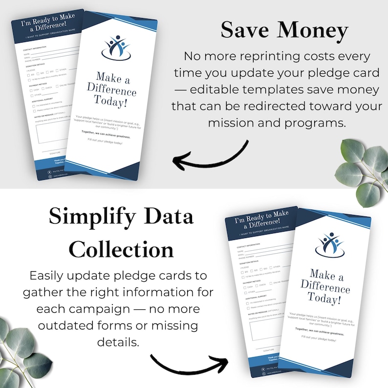 Donation Pledge Card Template for Non-profits, Editable Canva Giving ...