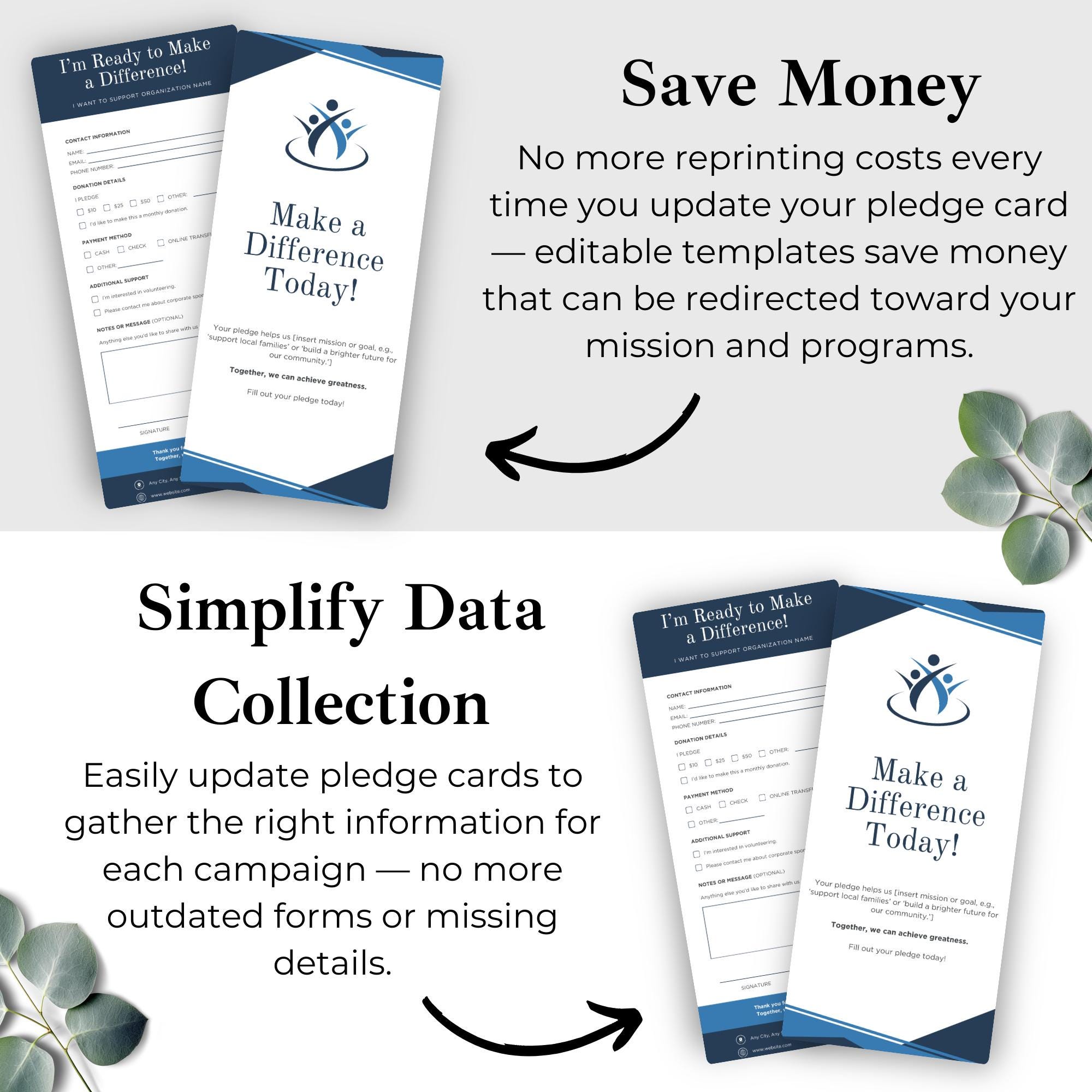 Donation Pledge Card Template for Non-profits, Editable Canva Giving ...