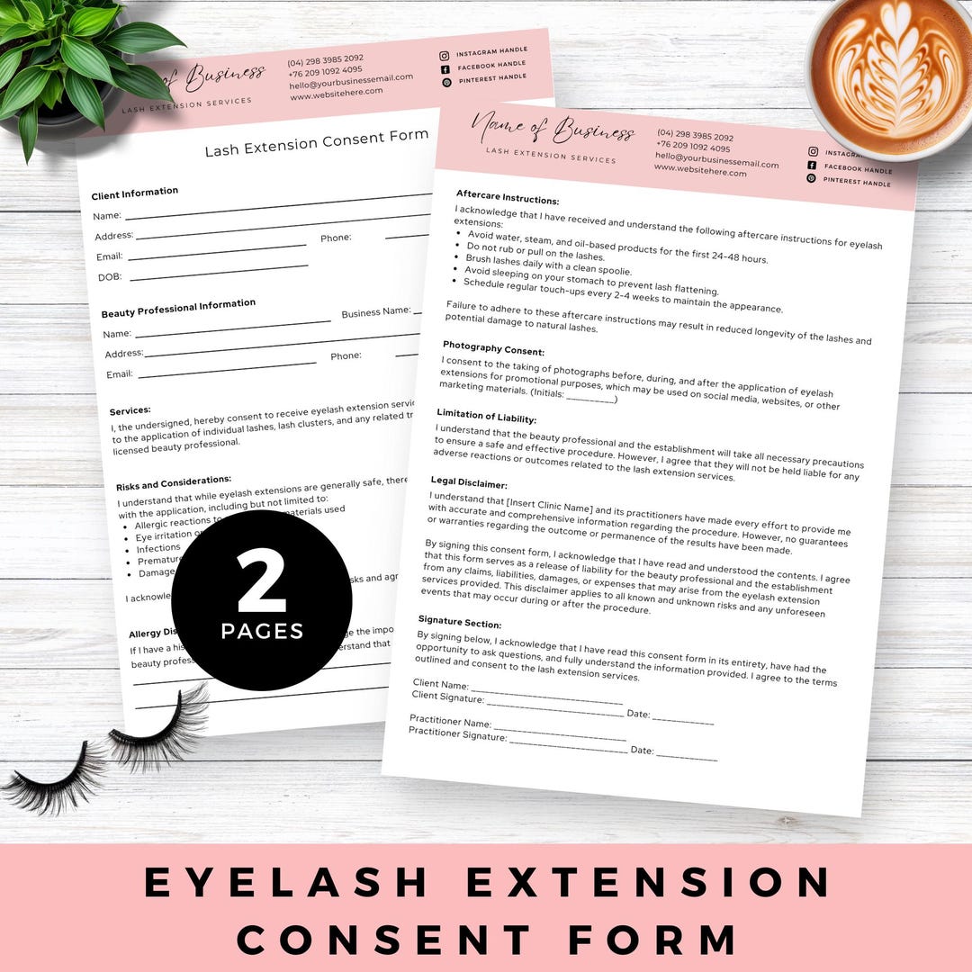 Eyelash Extension Consent Form Bundle Esthetician Template Printable ...