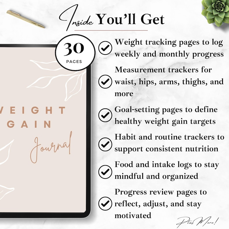 Weight Gain Journal Printable Workout Tracker Body Measurement Log Meal ...