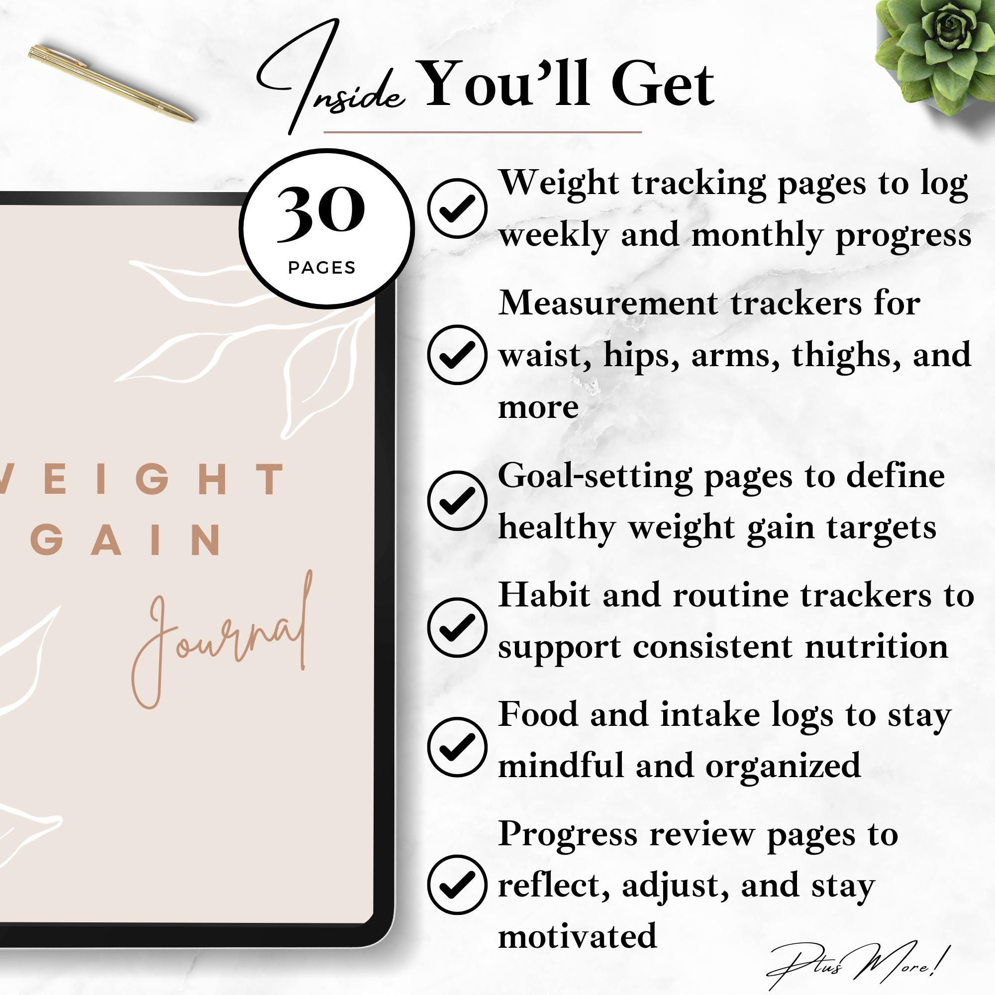 Weight Gain Journal Printable Workout Tracker Body Measurement Log Meal ...