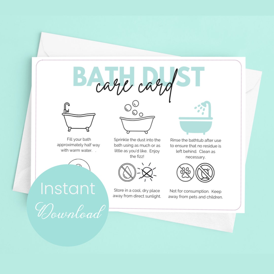 Bath Dust Care Card Template Bath Fizz Care Guide Printable Bath Powder ...