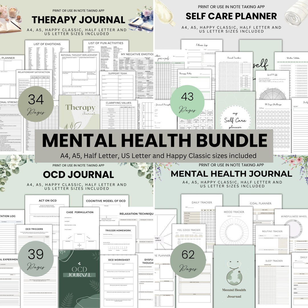 Mental Health Bundle Therapy Journal Printable Self Care Planner ...