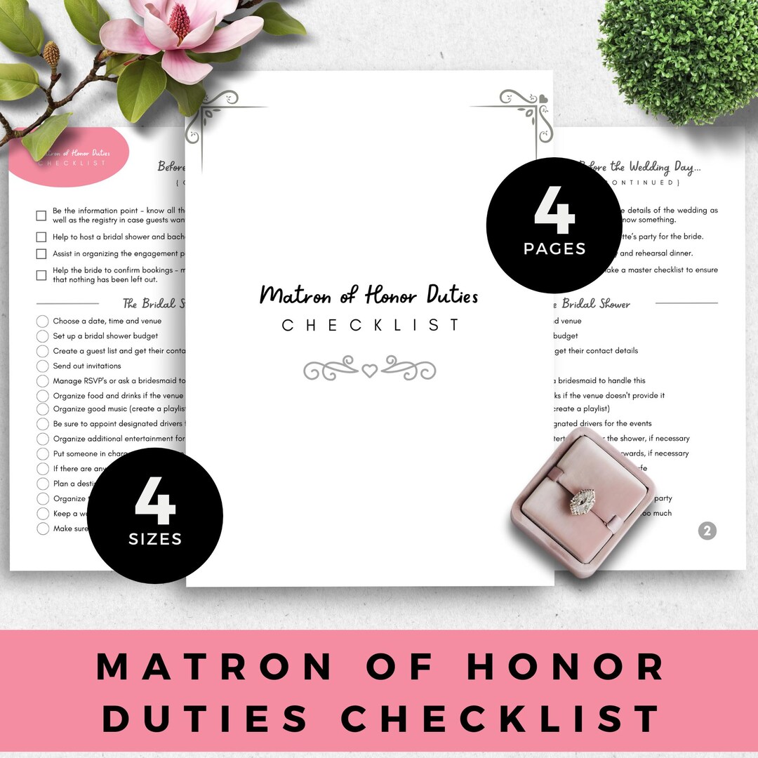 Matron of Honor Checklist | Wedding Planner Printable MOH Duties & Task ...