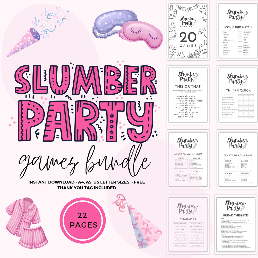Slumber Party Games Printable Fun Sleepover Activities for Kids Instant ...