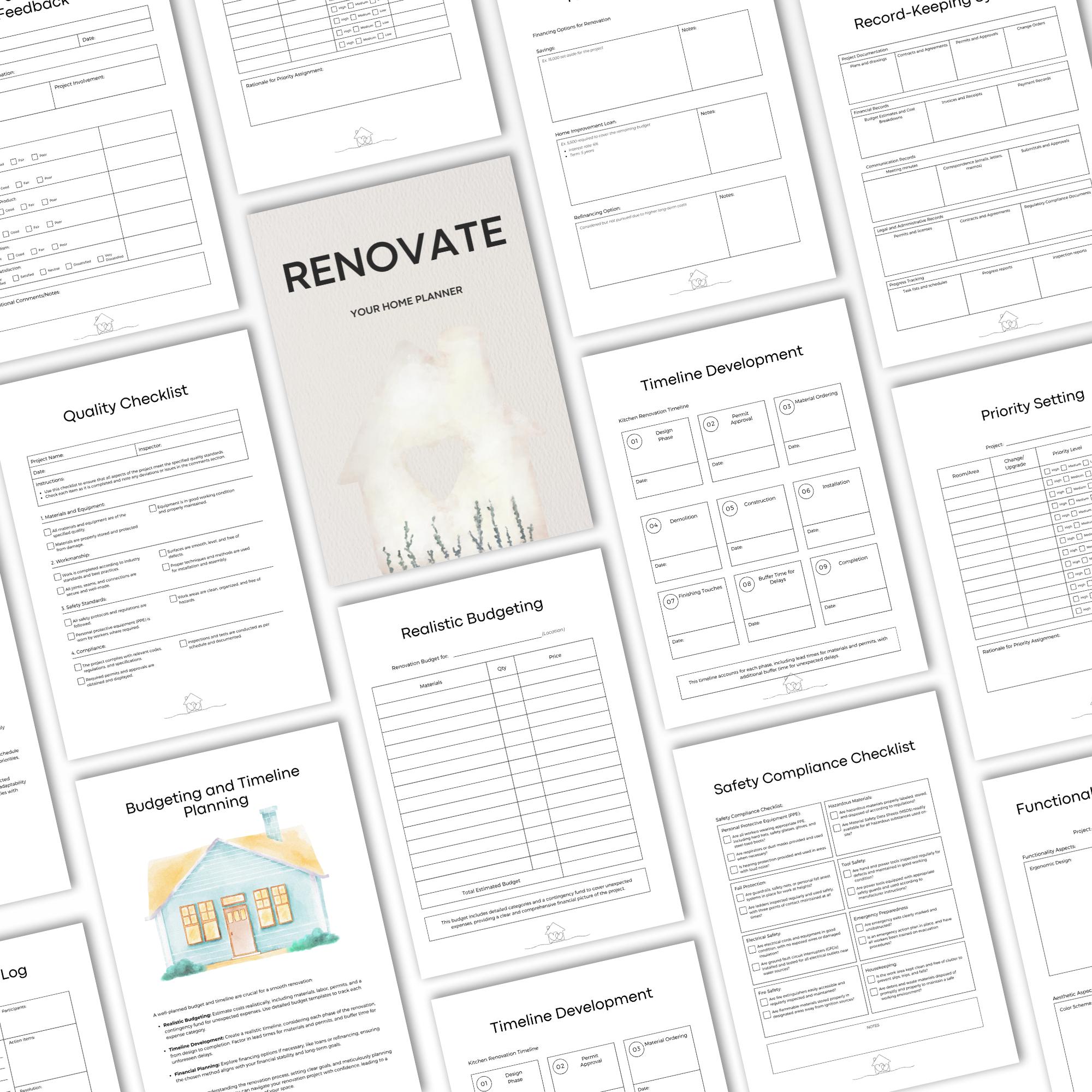 House Renovation Planner Printable, Home Remodel Planner With ...