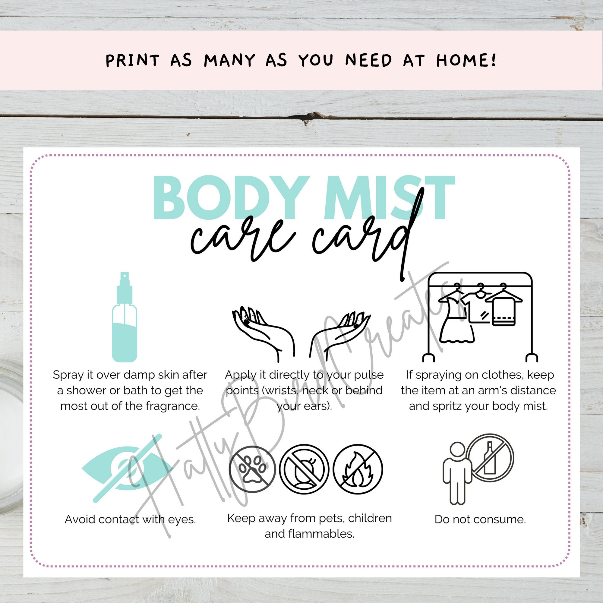 Body Mist Care Card Template Fragrance Instructions Instant - Etsy