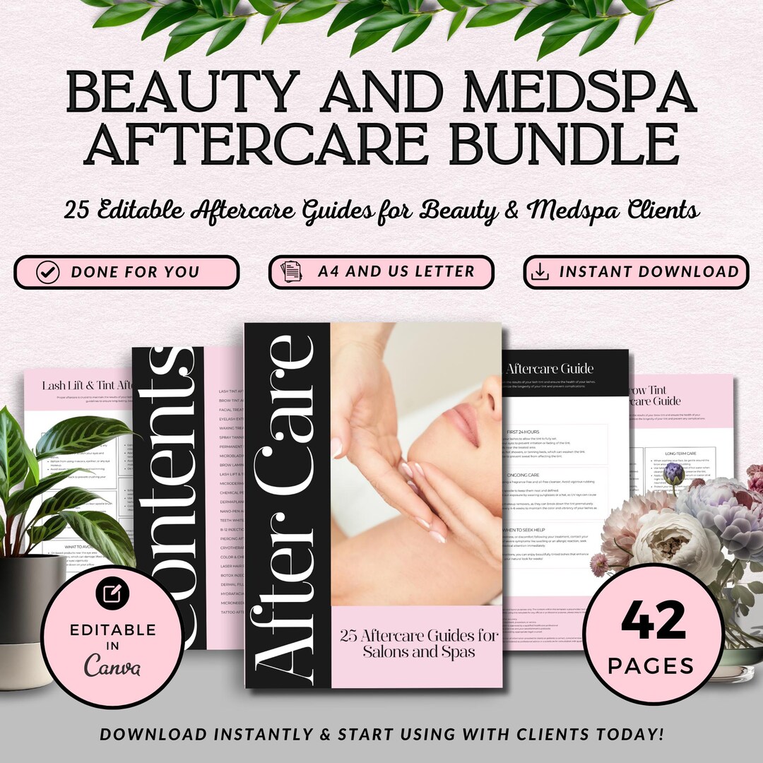 Editable Medspa and Beauty Aftercare Template Bundle Canva, Client Care ...