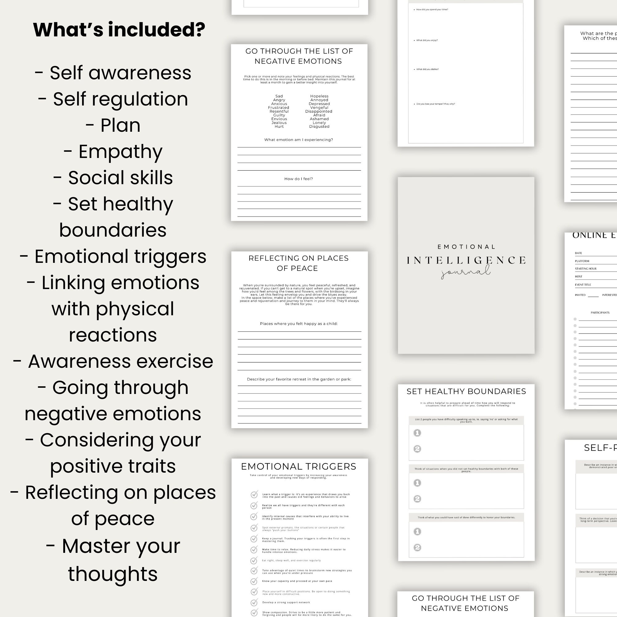 Emotional Intelligence Journal Self Awareness Planner Self Regulation ...
