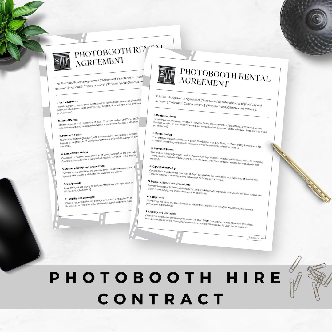 Editable Photo Booth Rental Agreement, Photobooth Contract & New Client ...
