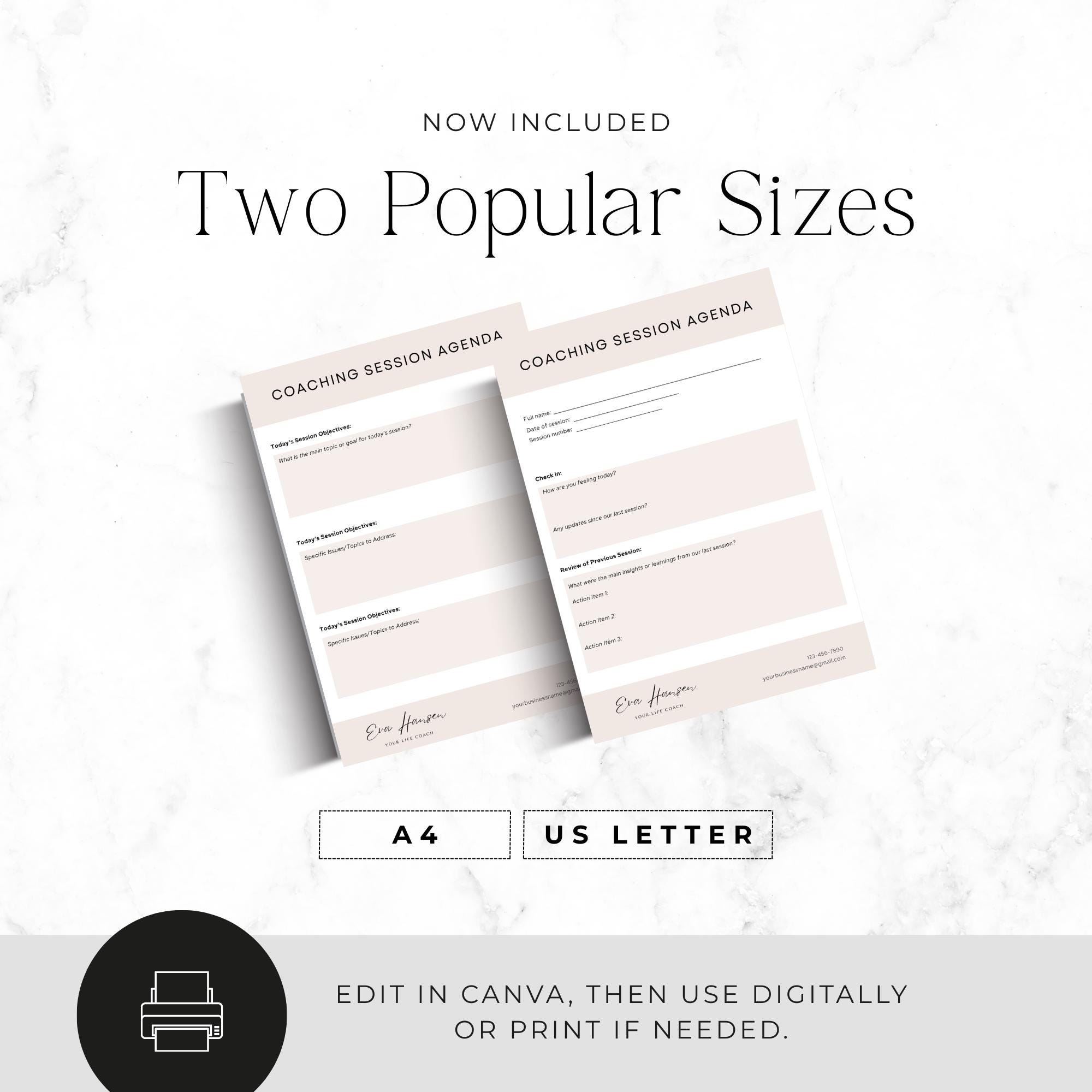 Coaching Session Template Canva, Life Coach Session Planner, Editable ...