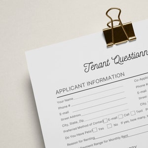 Tenant Questionnaire Printable Rental Agreement Template Download Lease ...