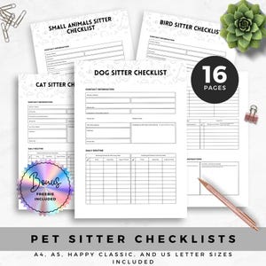 Pet Sitter Checklists Printable Dog Sitter Guide Small Animals Sitter ...