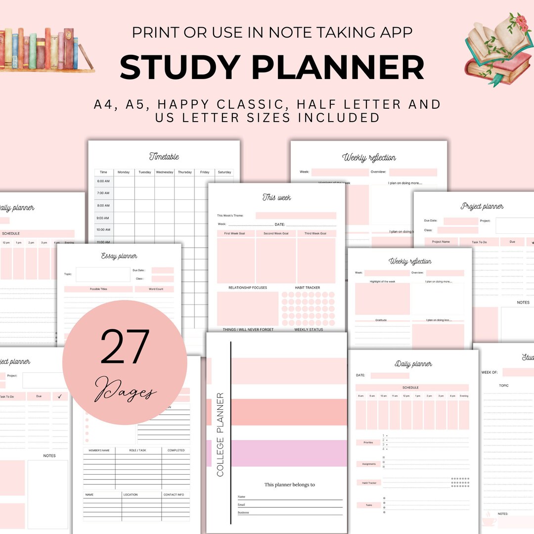 Student Planner for Study Diary Academic Planner for Student Printable ...