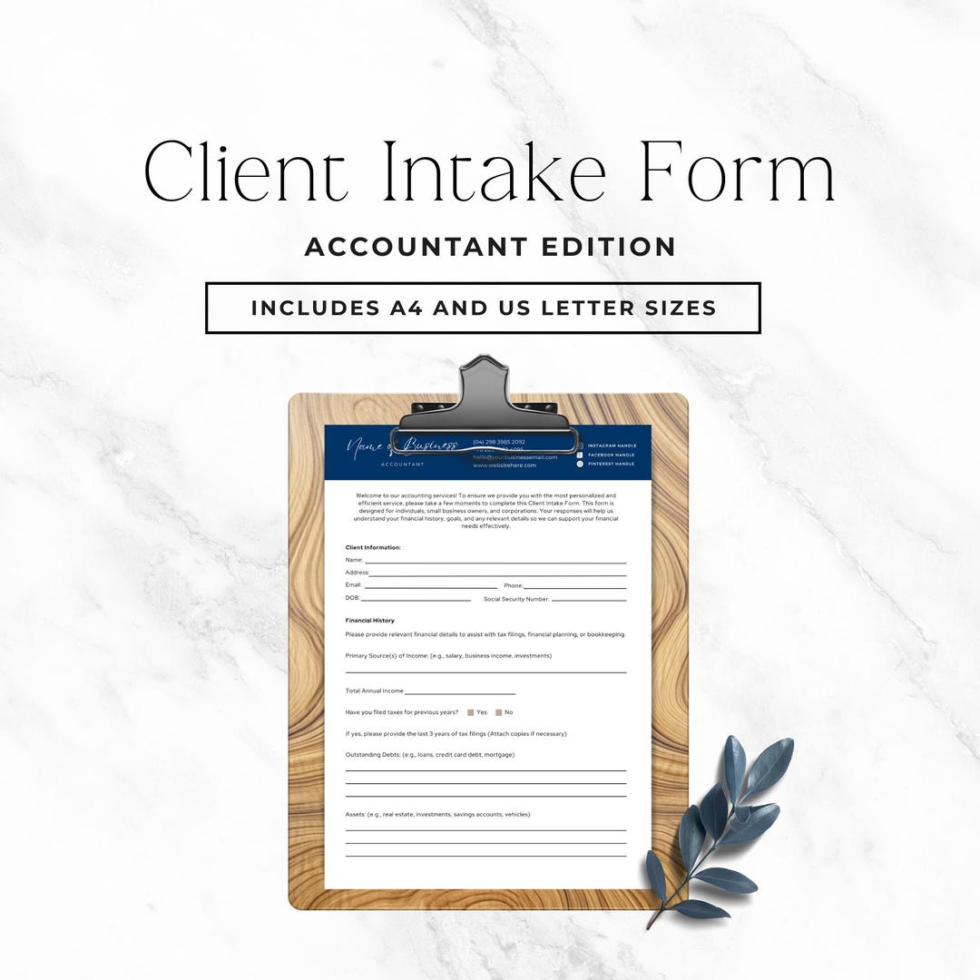 Accountant Client Intake Form Template, Editable Bookkeeping Client ...
