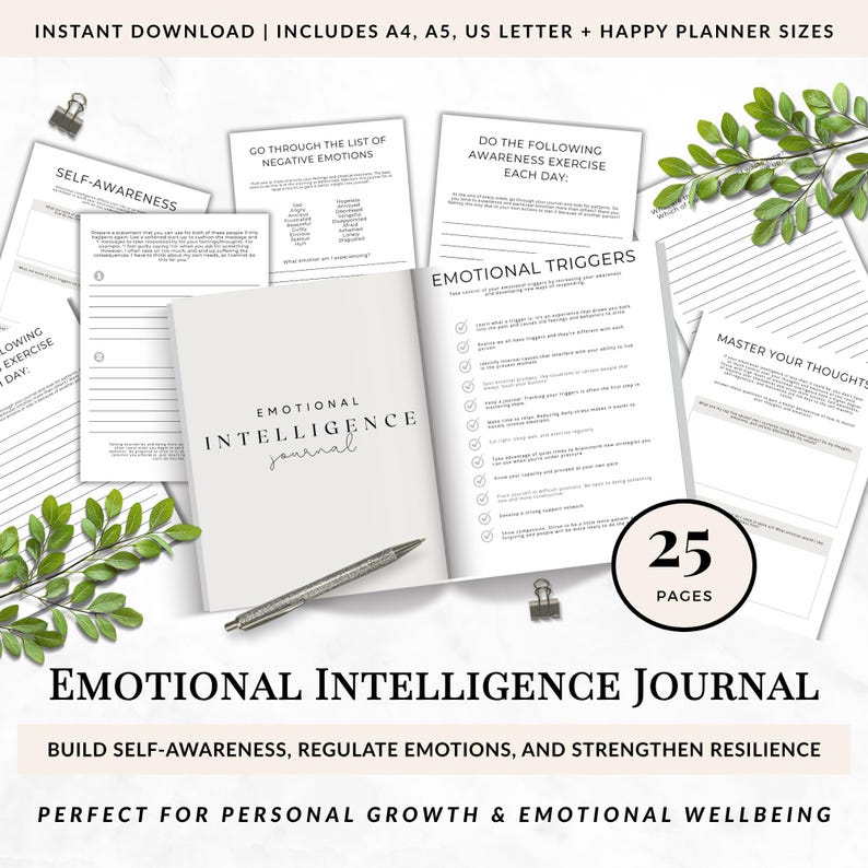 Emotional Intelligence Journal Self Awareness Planner Self Regulation ...
