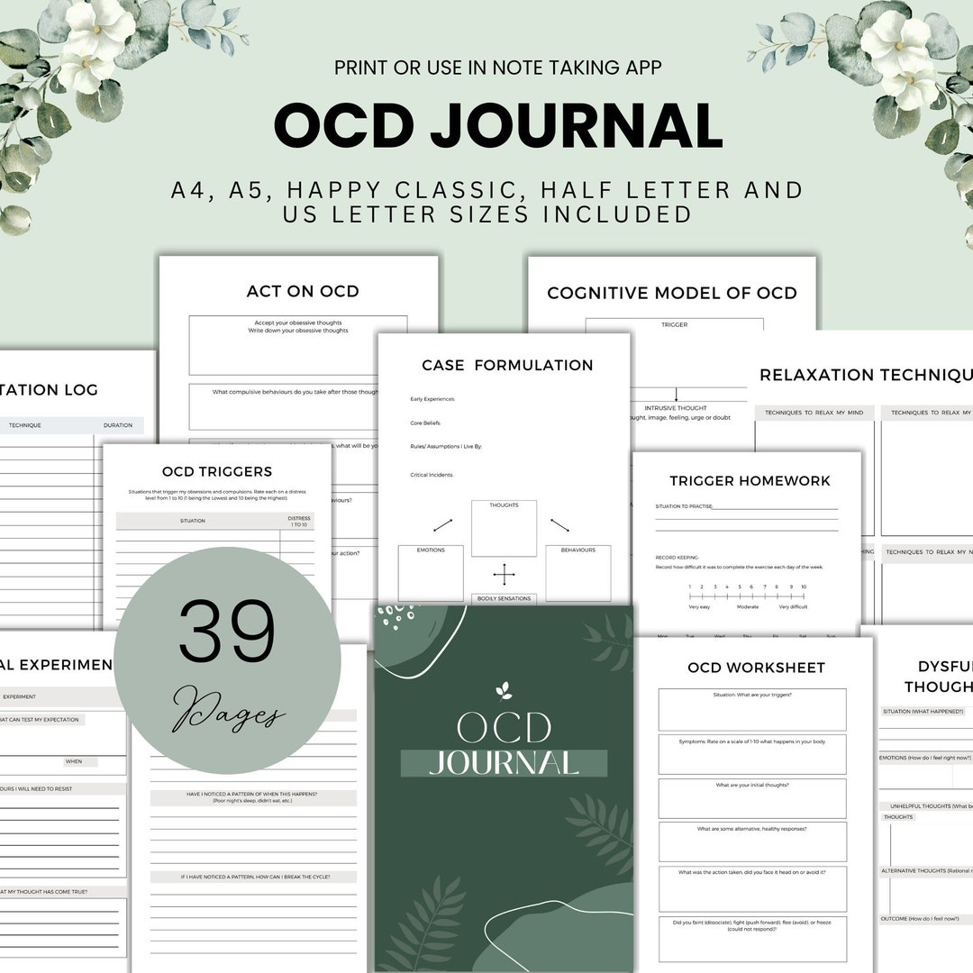 OCD Therapy Journal Printable for Anxiety, Mental Health Workbook PDF ...