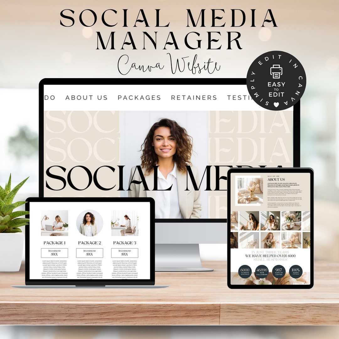 Social Media Manager Website Template Canva Editable, One Page Landing ...