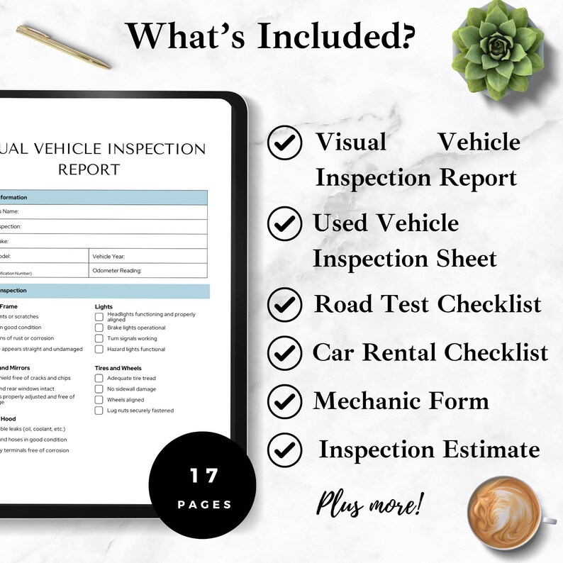 Vehicle Inspection Report Checklists, Printable Checklist Template for ...