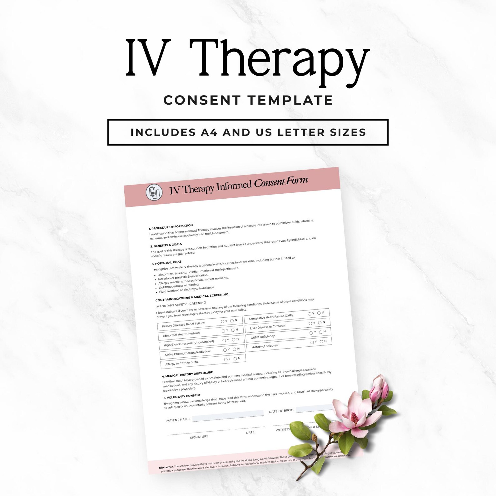 IV Therapy Consent Form Template, Med Spa IV Hydration Intake Form ...