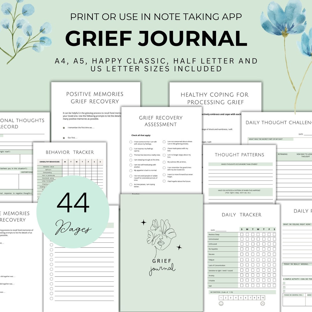 Grief Journal Printable for Mental Health Support, Digital Bereavement ...