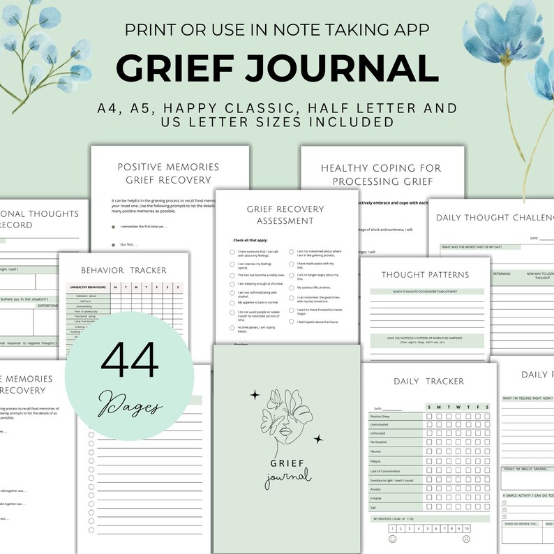 Grief Journal Printable for Mental Health Support, Digital Bereavement ...