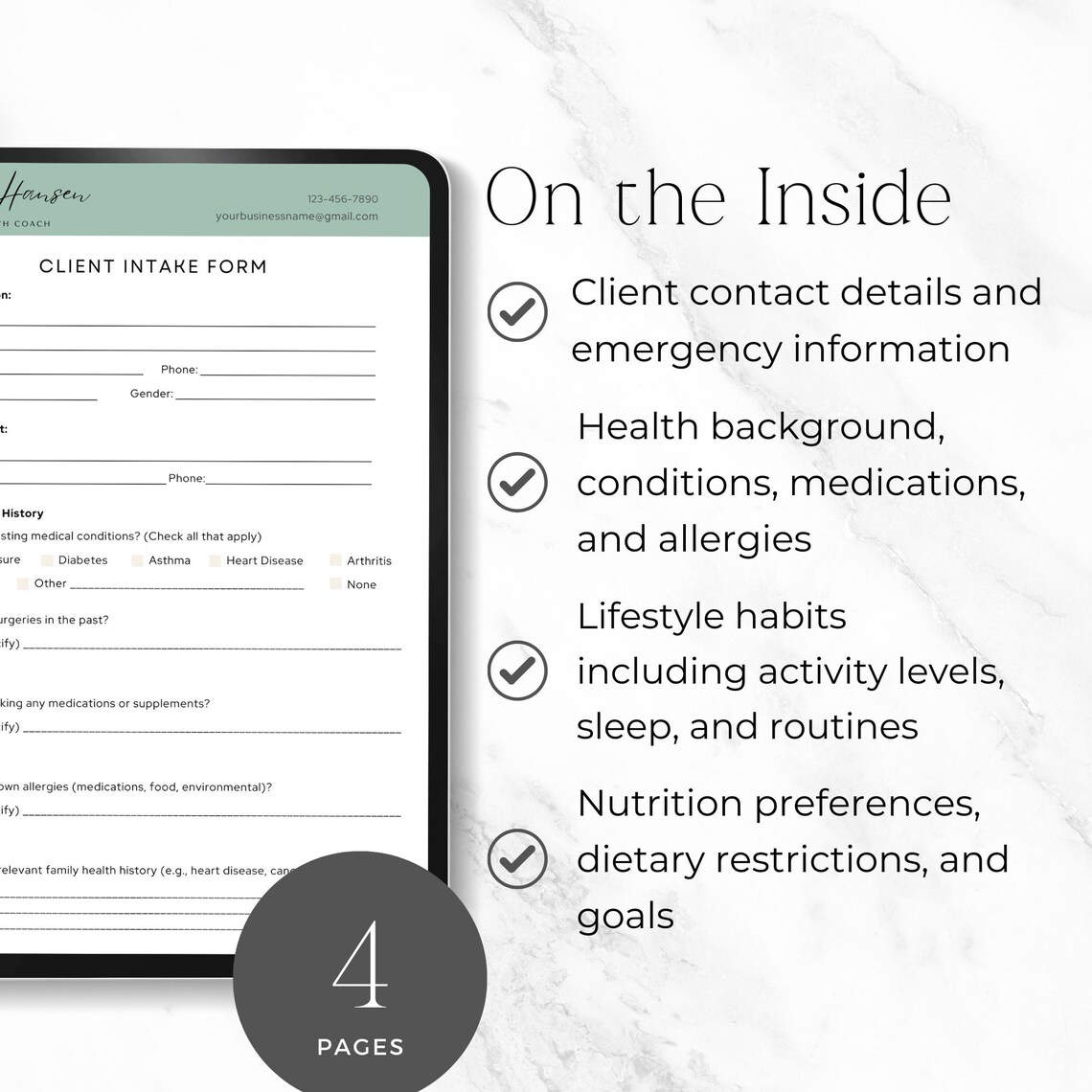 Health Coach Client Intake Form, Nutrition Coach Onboarding Template ...