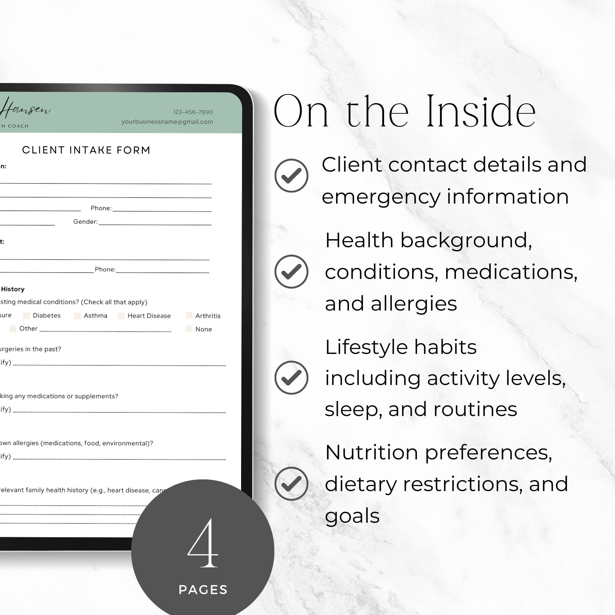 Health Coach Client Intake Form, Nutrition Coach Onboarding Template ...