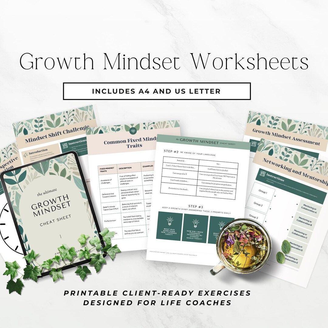 Growth Mindset Worksheets Life Coach Workbook, Printable Coaching Tools ...