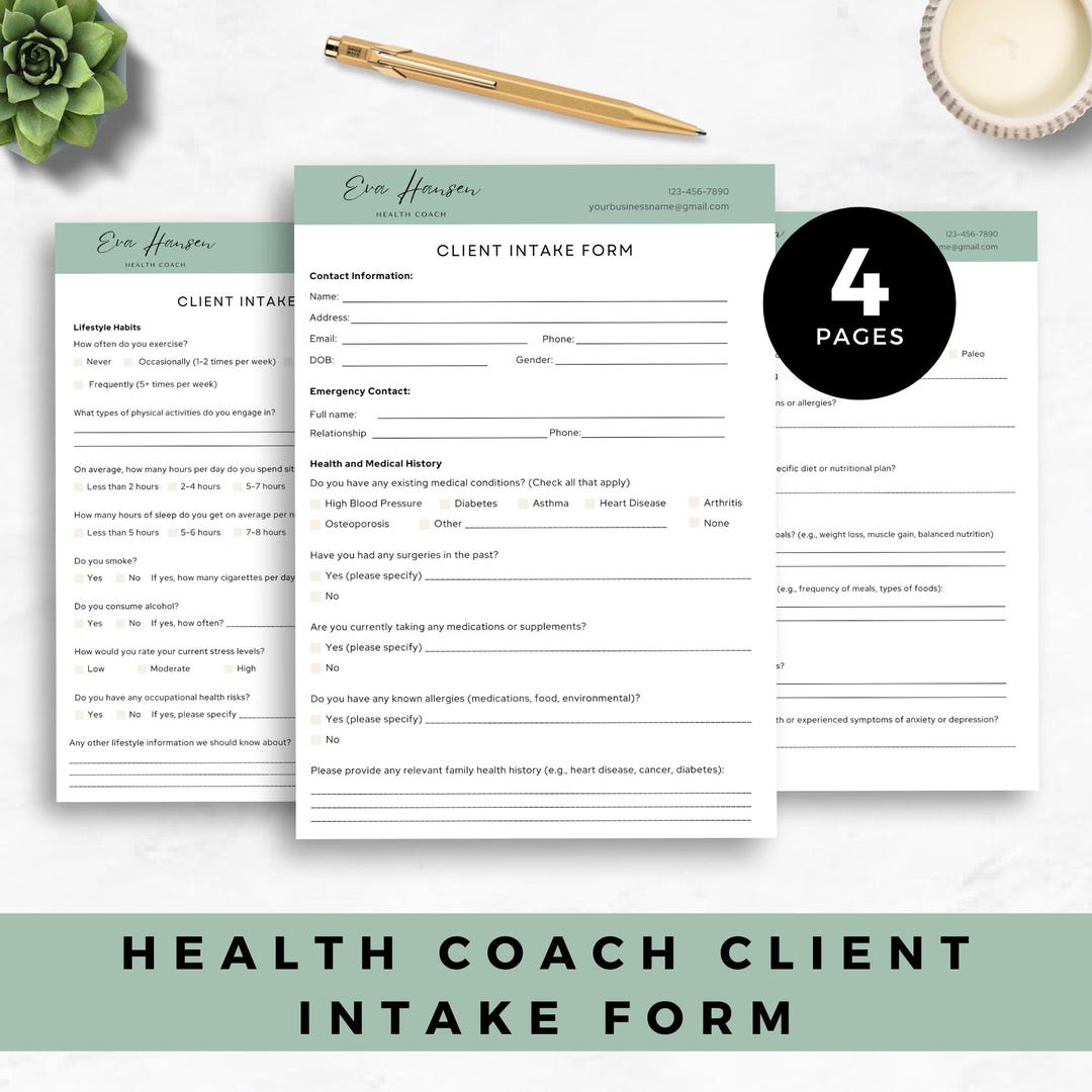 Health Coach Client Intake Form Template Editable Client Onboarding ...