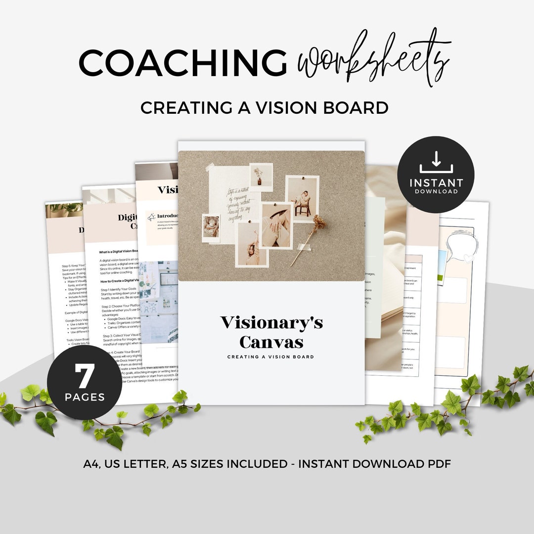 Vision Board Template Life Coach Workbook Coaching Business Worksheets ...