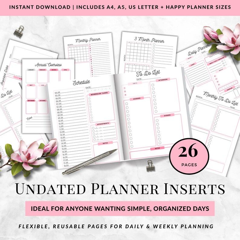 Planner Inserts | Printable Planner Inserts, Daily Planner Inserts ...