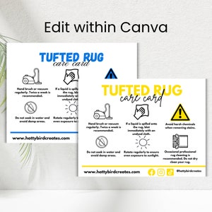 Editable Tufted Rug Care Card Template Handmade Rug Instructions ...