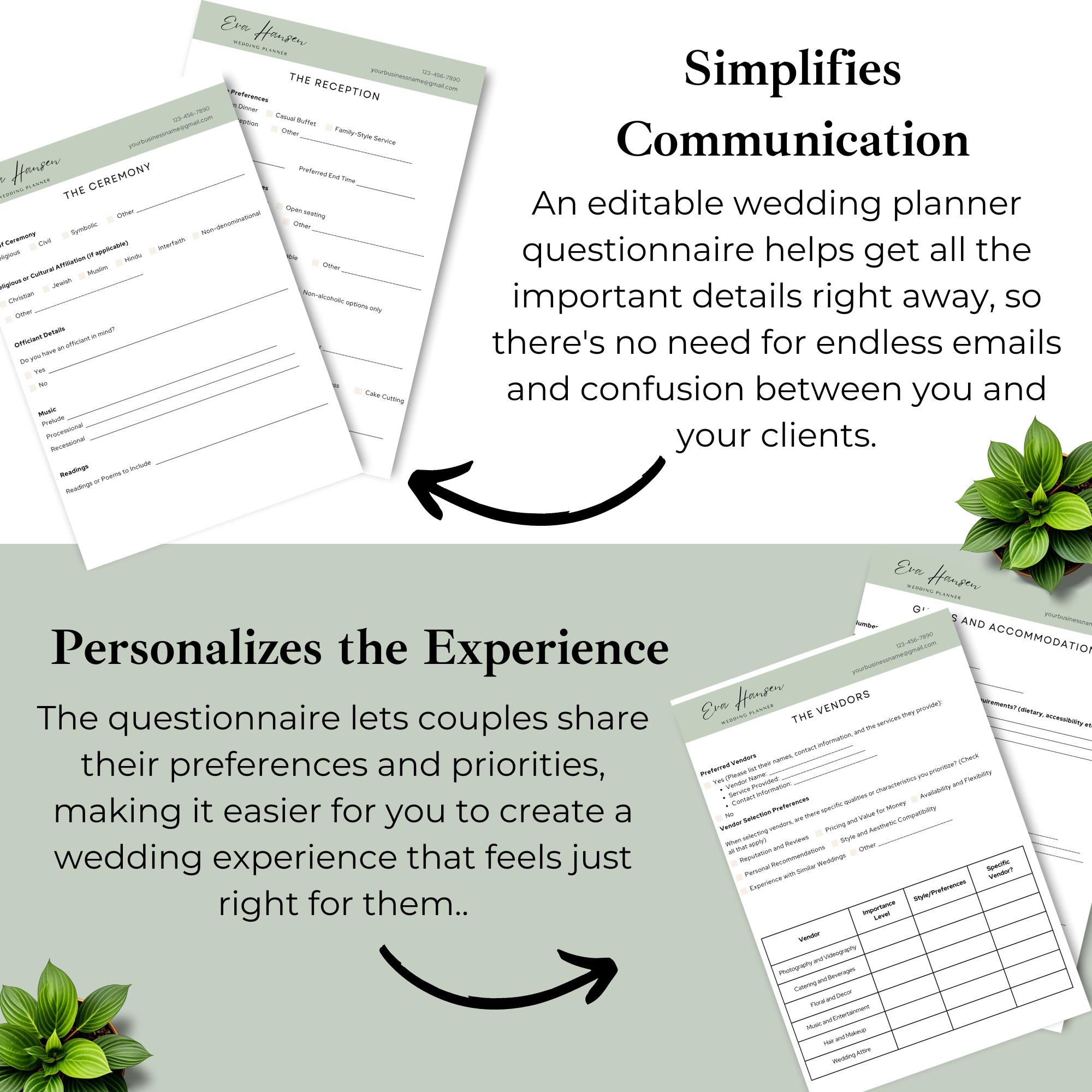 Wedding Planner Questionnaire Template Wedding Client Onboarding ...