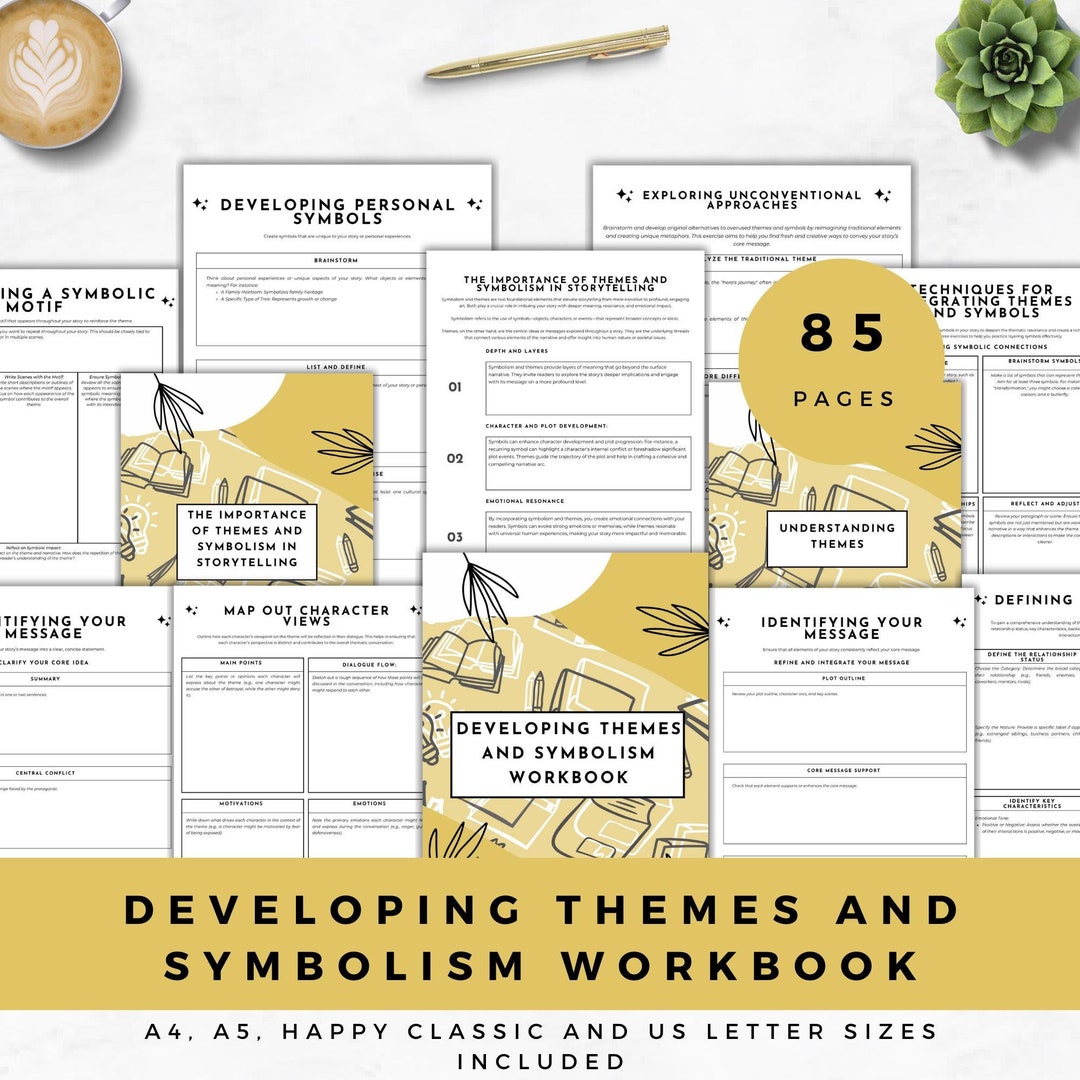 Novel Writing Workbook Developing Themes Worksheets for Symbolism Guide ...