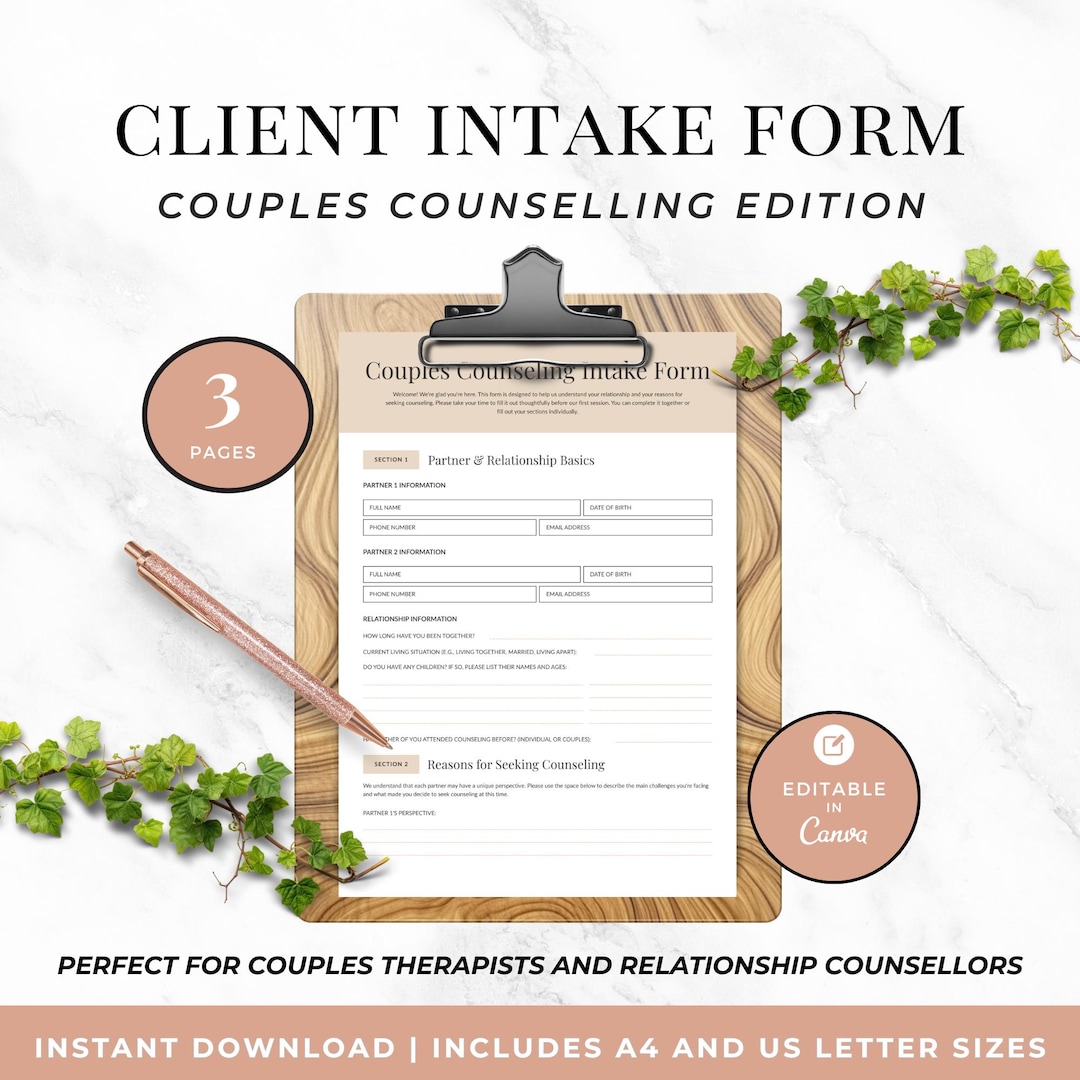 Couples Therapy Intake Form, Editable Counseling Template for Therapist ...