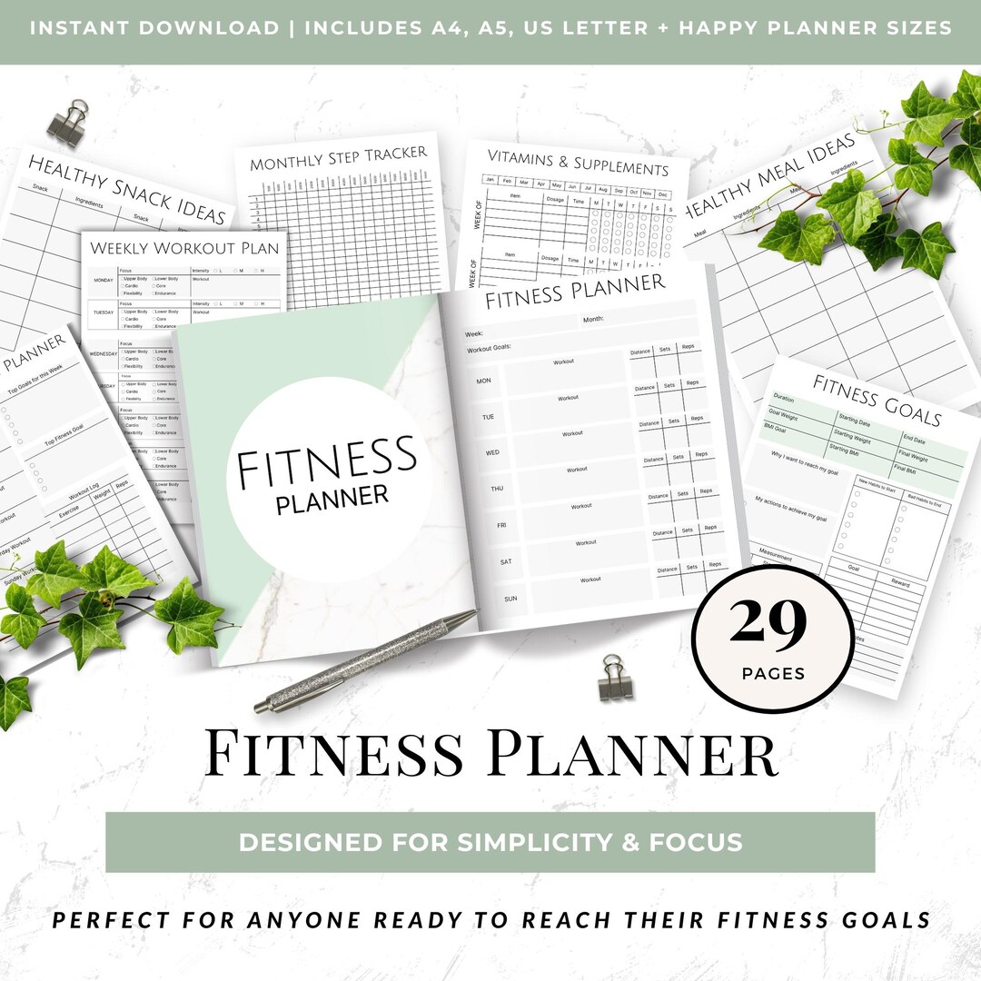Fitness Journal Printable: Workout Tracker, Fitness Goals, Weight Loss ...