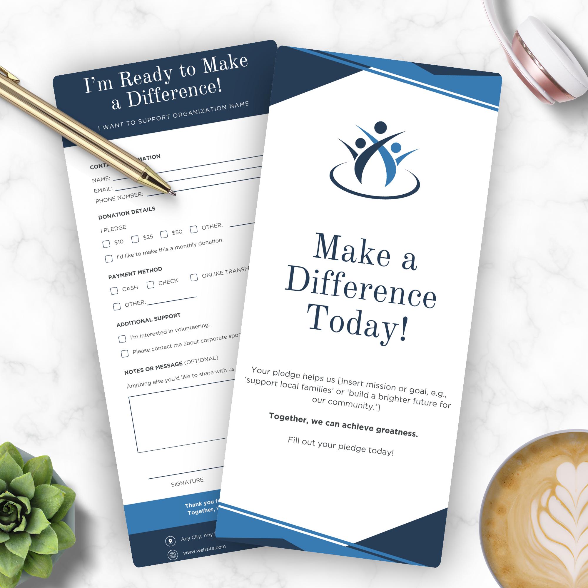 Donation Pledge Card Template for Non-profits, Editable Canva Giving ...