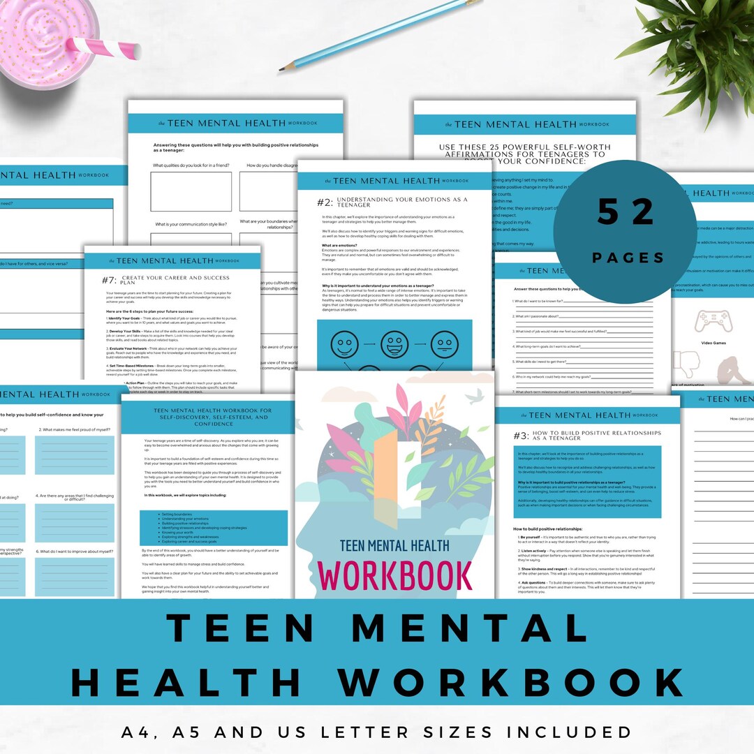 Teen Mental Health Workbook, Self-esteem Activities, Anxiety Coping ...