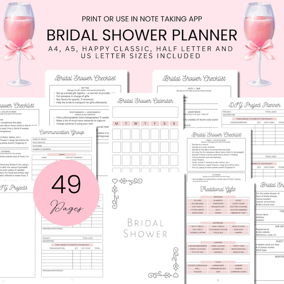 Printable Bridal Shower Planner Bundle Digital Maid of Honor Checklist Wedding Shower Planning ...