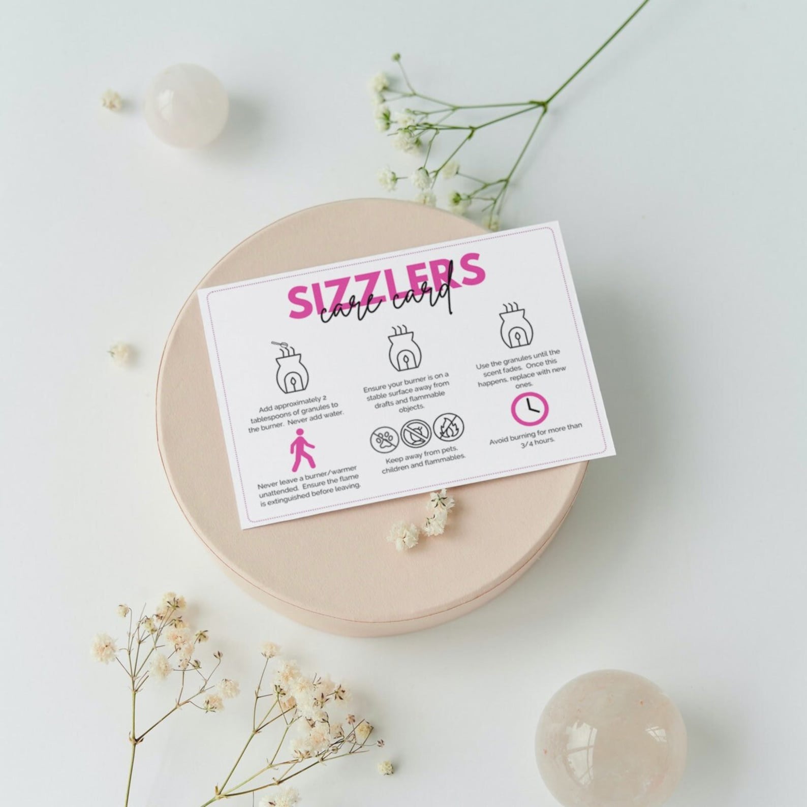 Salt Sizzlers Care Card Printable Safety Guide Simmering Granules ...