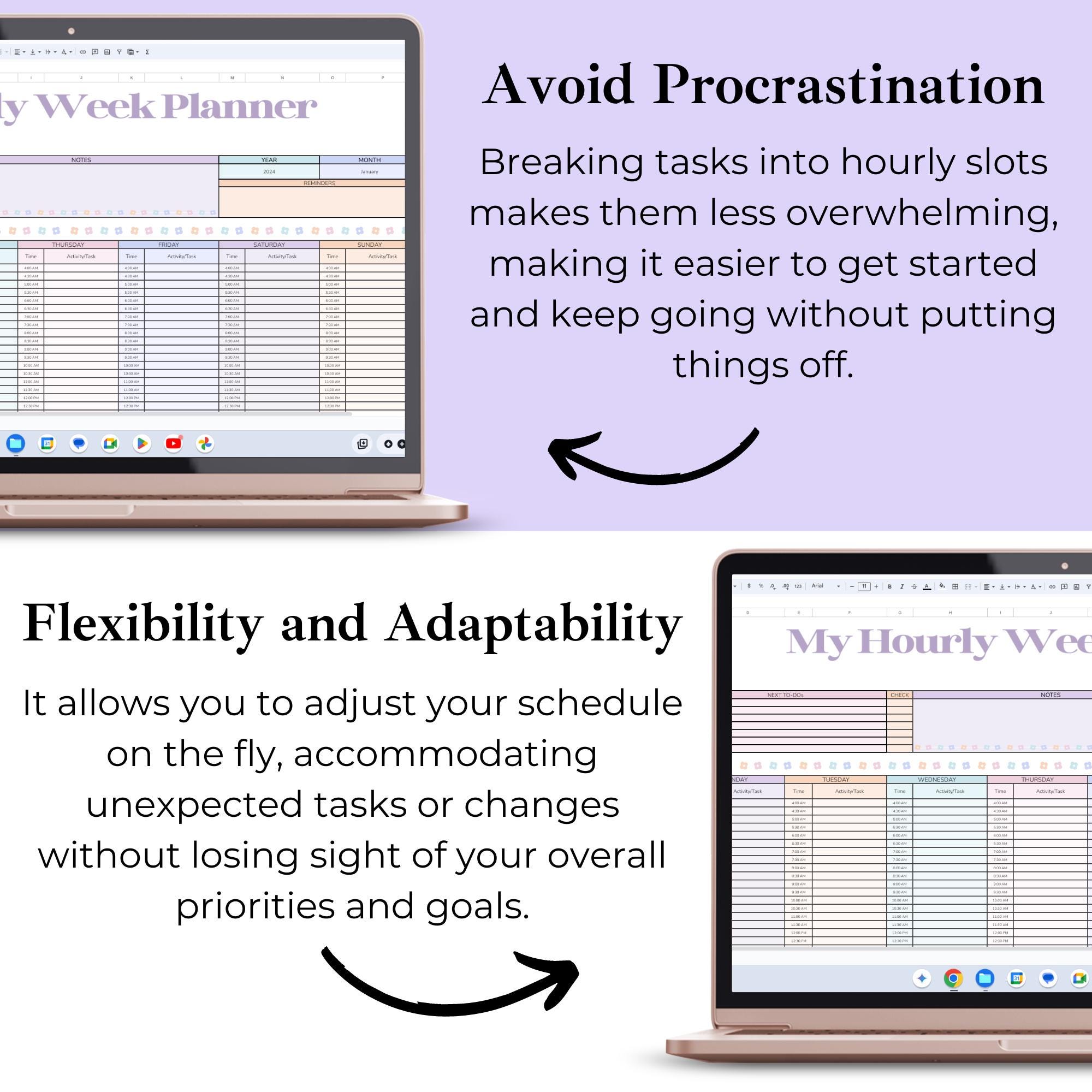 Hourly Weekly Planner Spreadsheet, Time Blocking Calendar, Google ...