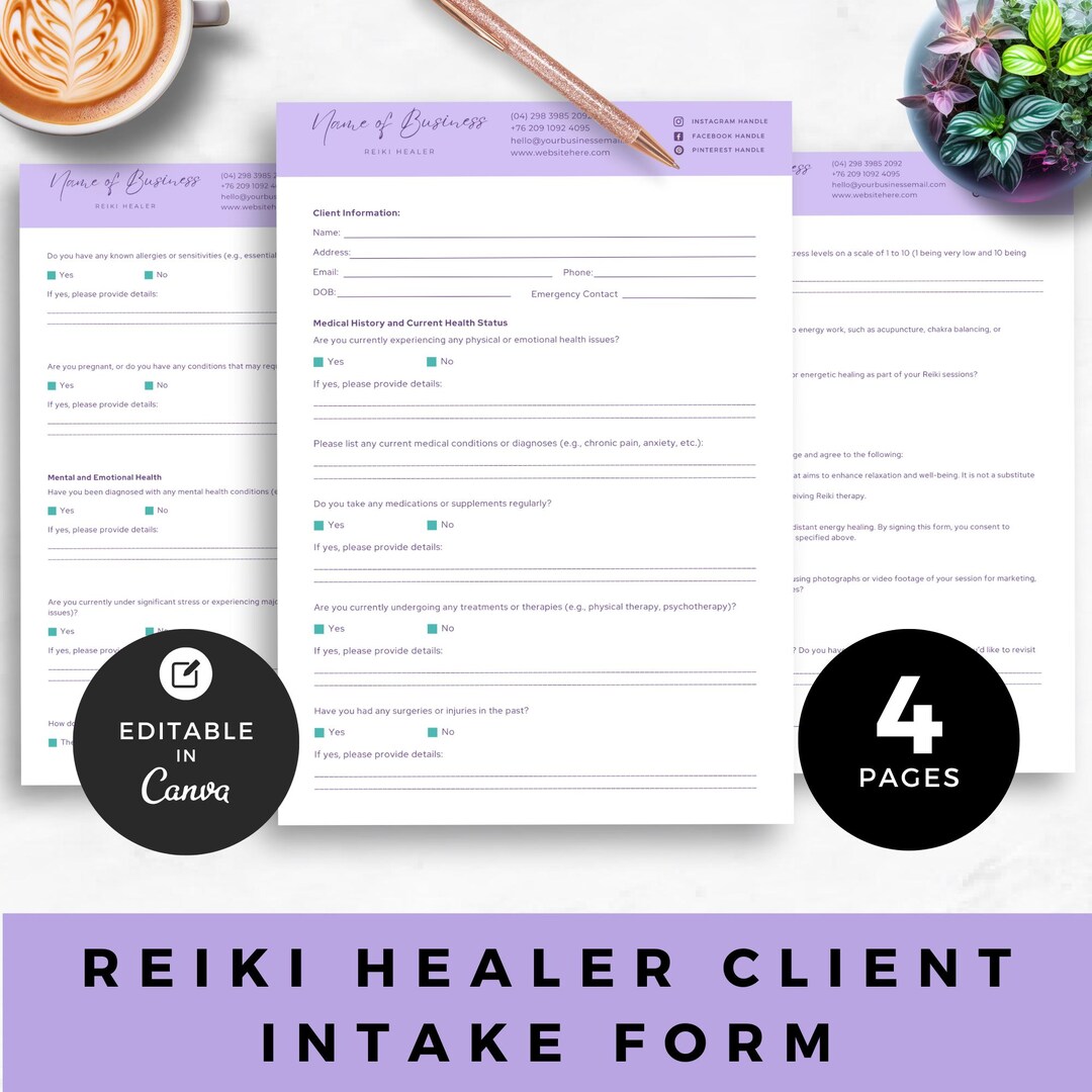 Reiki Client Intake Form, Printable Healing Templates, Digital Client ...