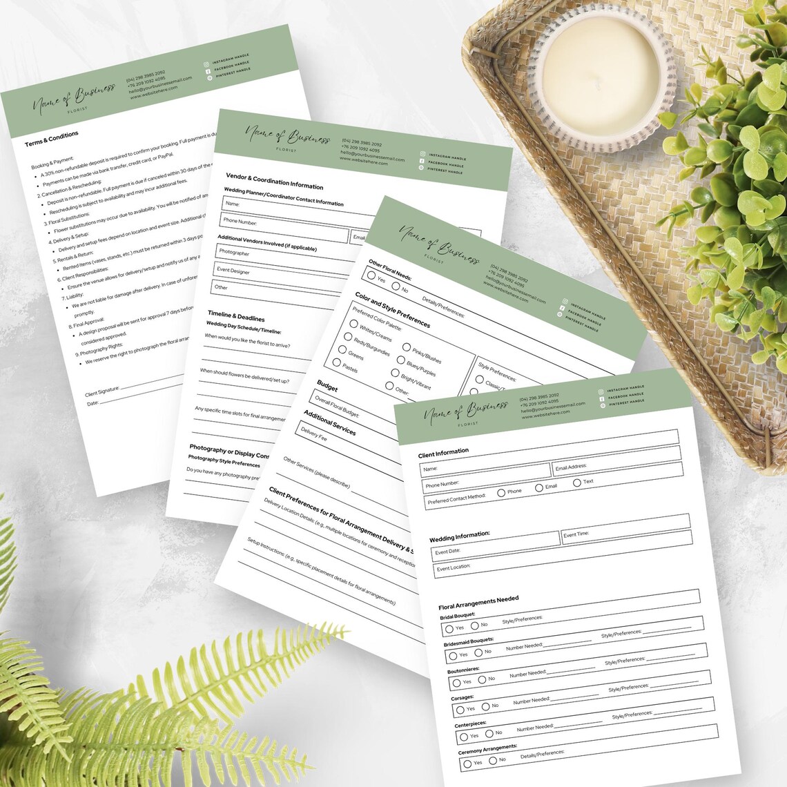 Wedding Florist Consultation Form Template Floral Design Planning Guide ...